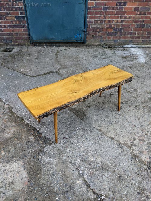Long Mid Century Live Edge Yew Wood Coffee Table - Antiques Atlas