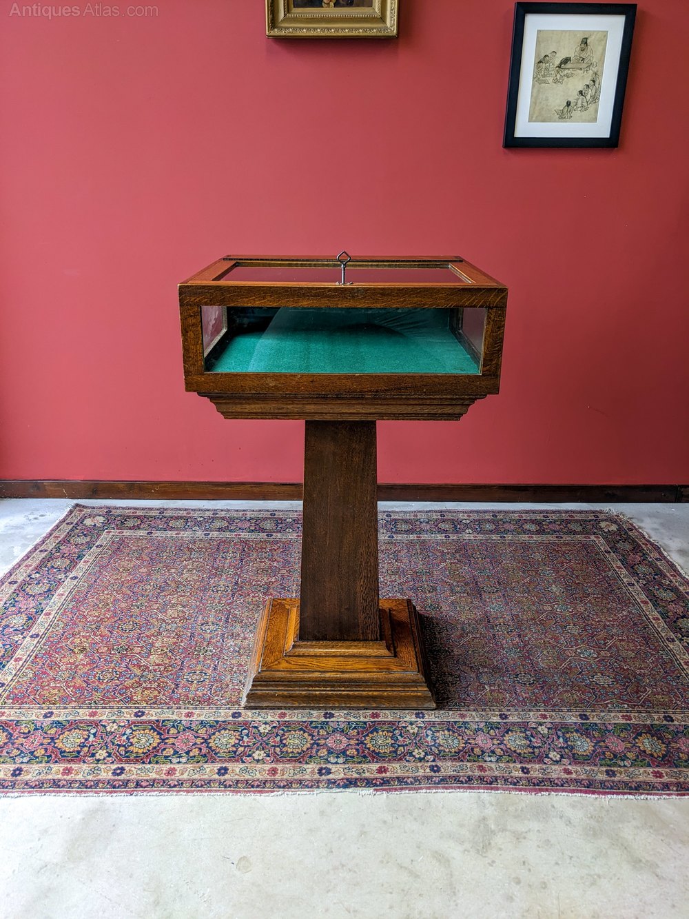 Vintage Oak Pedestal Raised Display Table Cabinet - Antiques Atlas