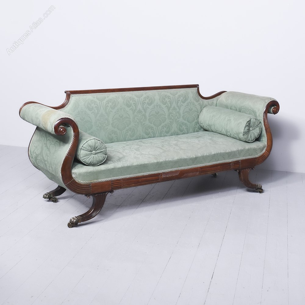 Large Mahogany Regency Sofa In Green Upholstery - Antiques Atlas