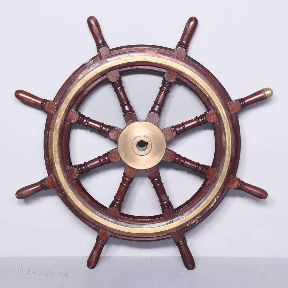 Antiques Atlas - Mahogany And Brass Ships Wheel