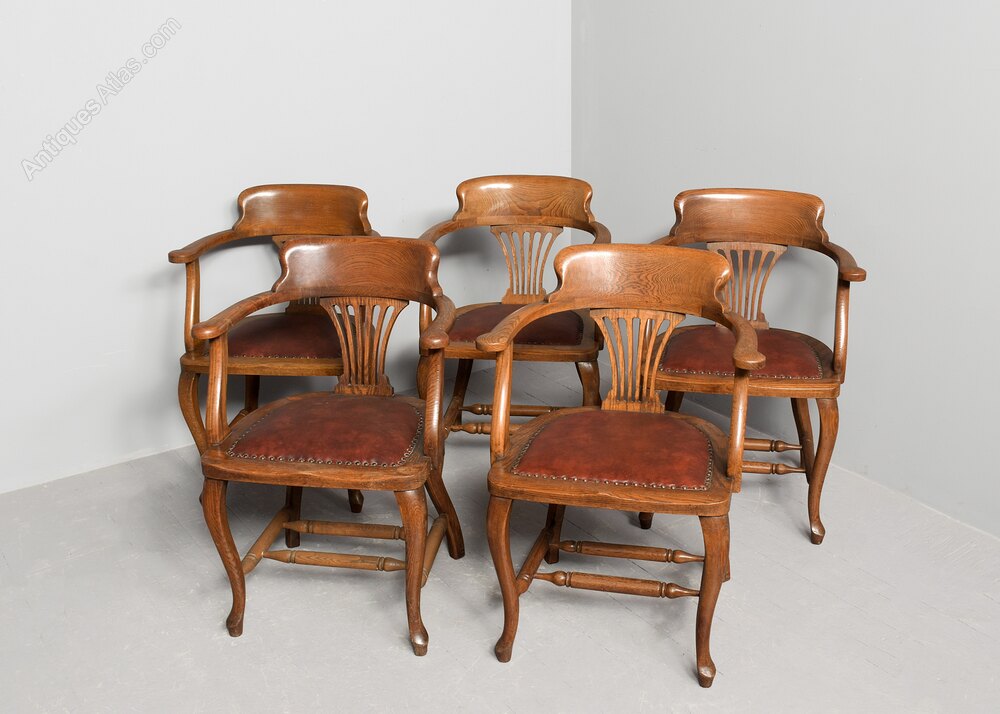 Set Of 5 Late Victorian Oak Captain's Chairs as178a7570 / 35534 ...