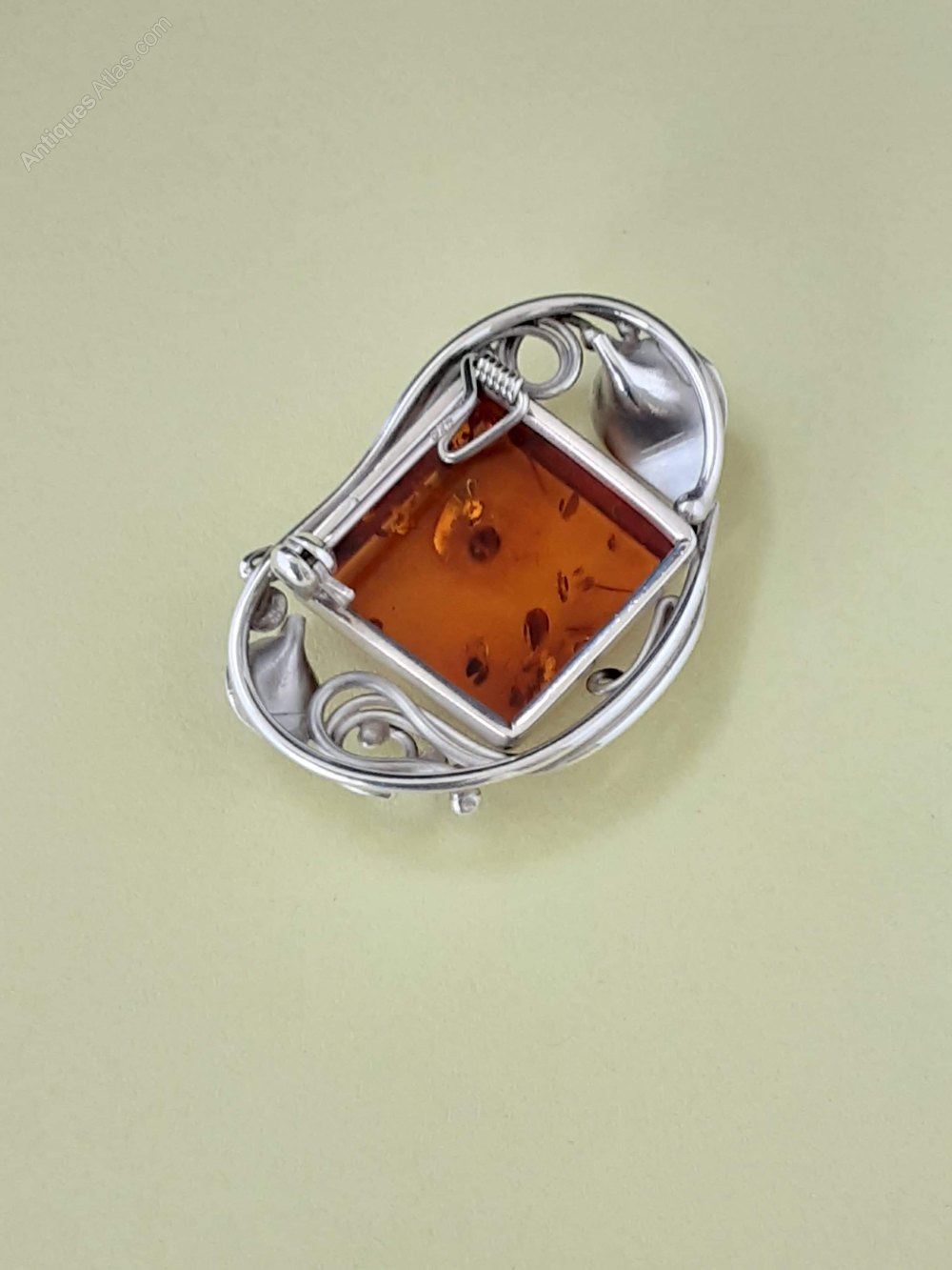 Antiques Atlas - Vintage Art Noveau Style Silver & Amber Brooch