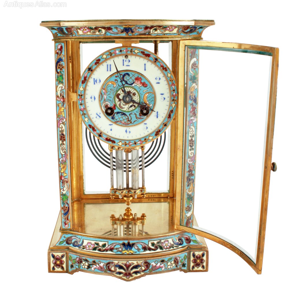 Antiques Atlas - Champlevé Enamel Four Glass Clock