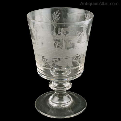 Antiques Atlas - Large Bucket Bowl Engraved Glass Rummer as102a4528 / WH11