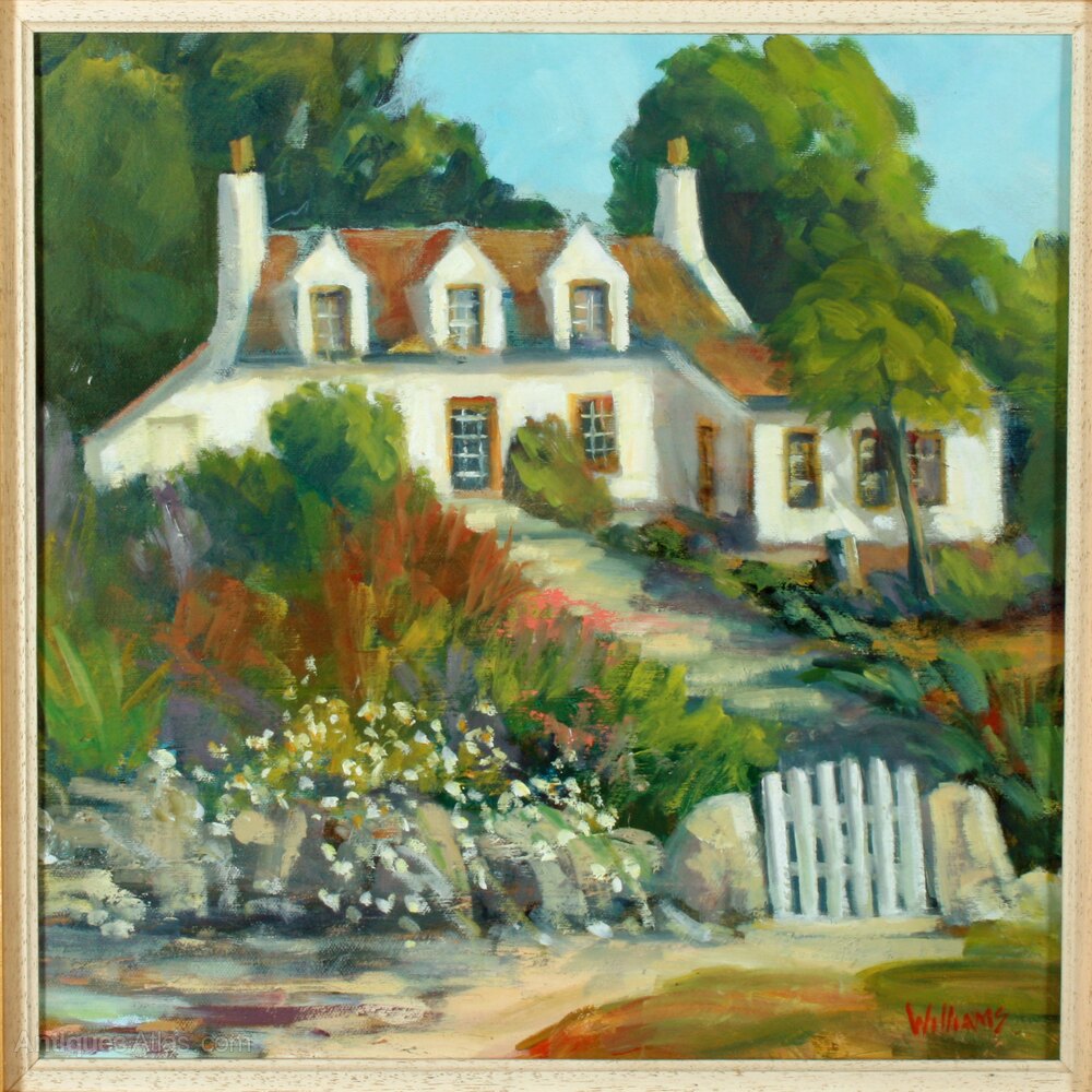 Antiques Atlas - White Cottage Painting By Doreen Williams