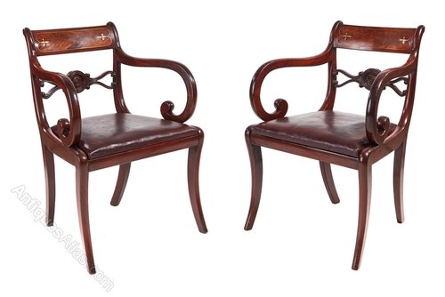 Fine Pair Of Regency Brass Inlaid Elbow Chairs - Antiques Atlas
