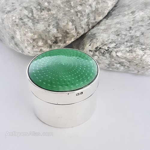 Antiques Atlas - Antique Silver & Enamel Powder Pot Birmingham 1934