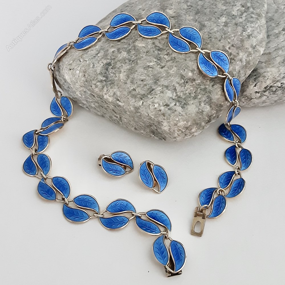 Antiques Atlas - David Andersen Silver & Enamel Necklace + Earrings