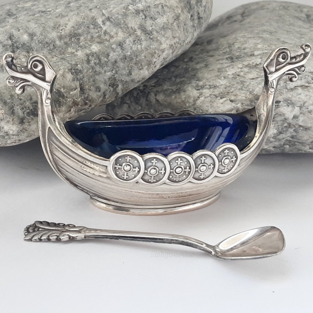 Antiques Atlas - Vintage Norwegian Silver Viking Ship Salt & Spoon