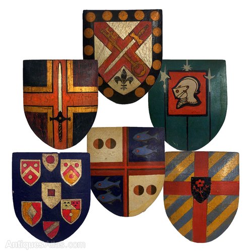 Antiques Atlas - Set Of Six Hand-Painted Decorative Shields