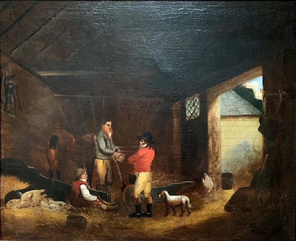 Antiques Atlas - 18th Georgian Barn Interior Figurative Rural Painting