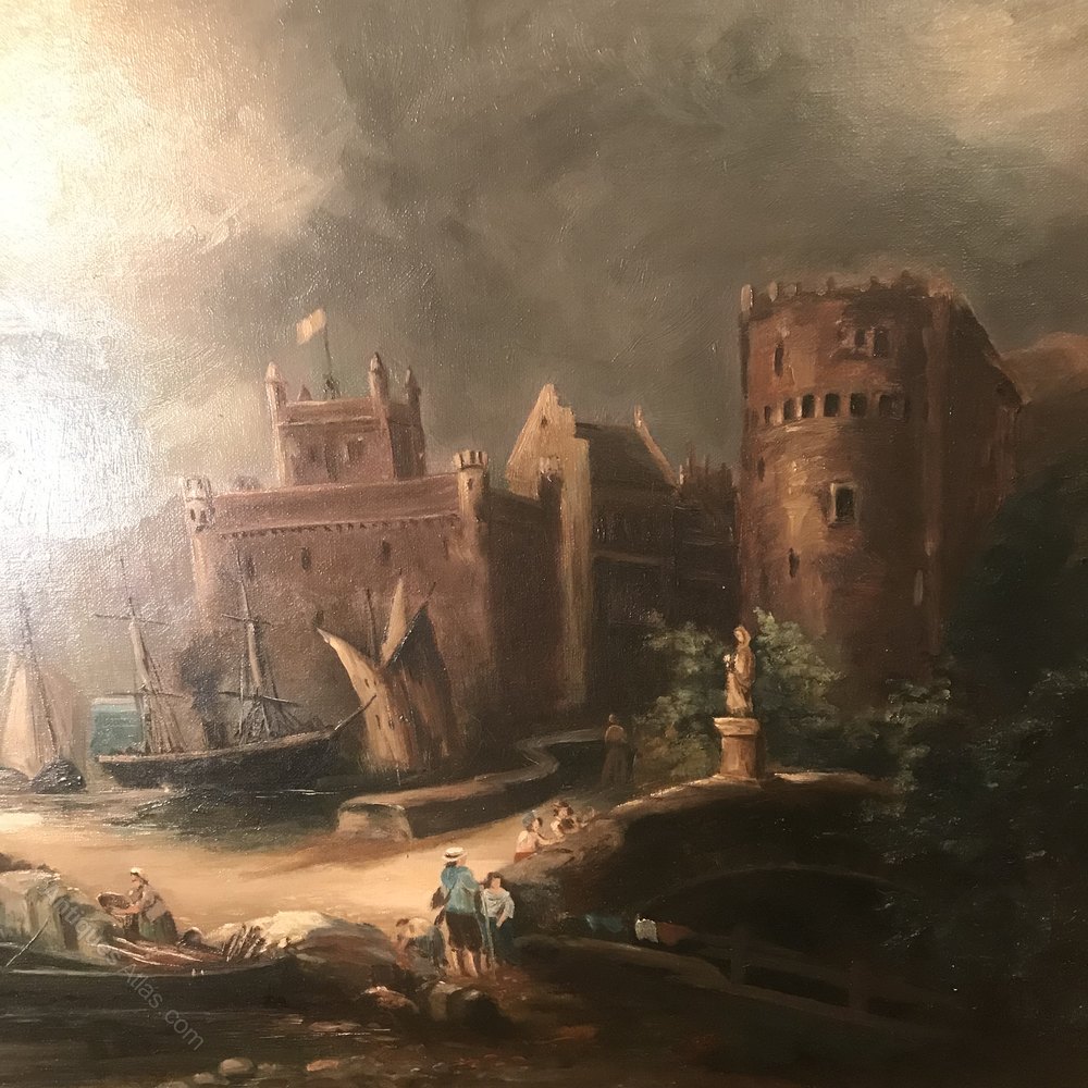 Antiques Atlas - Dartmouth Castle Dutch Manner Seascape Oil Painting