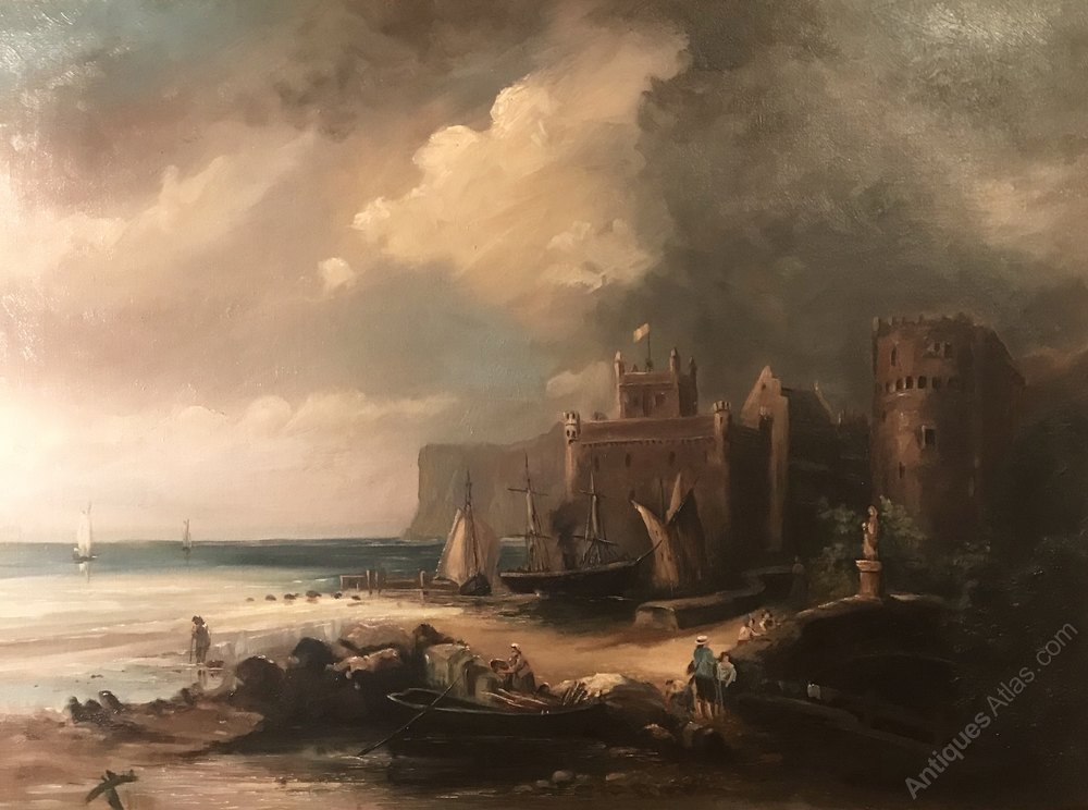 Antiques Atlas - Dartmouth Castle Dutch Manner Seascape Oil Painting