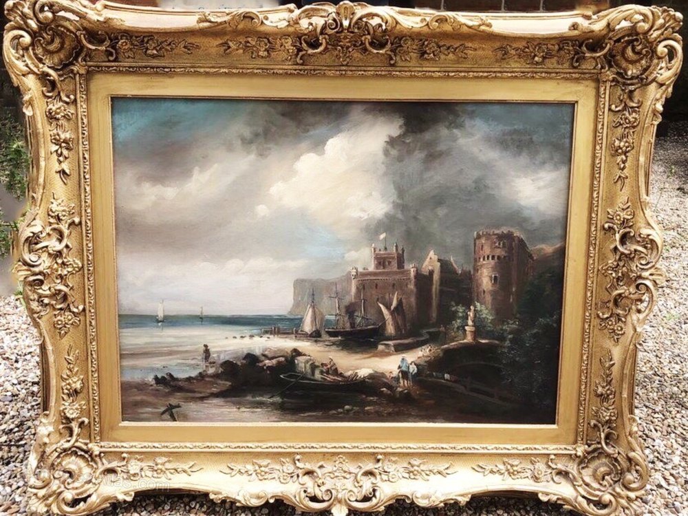 Antiques Atlas - Dartmouth Castle Dutch Manner Seascape Oil Painting