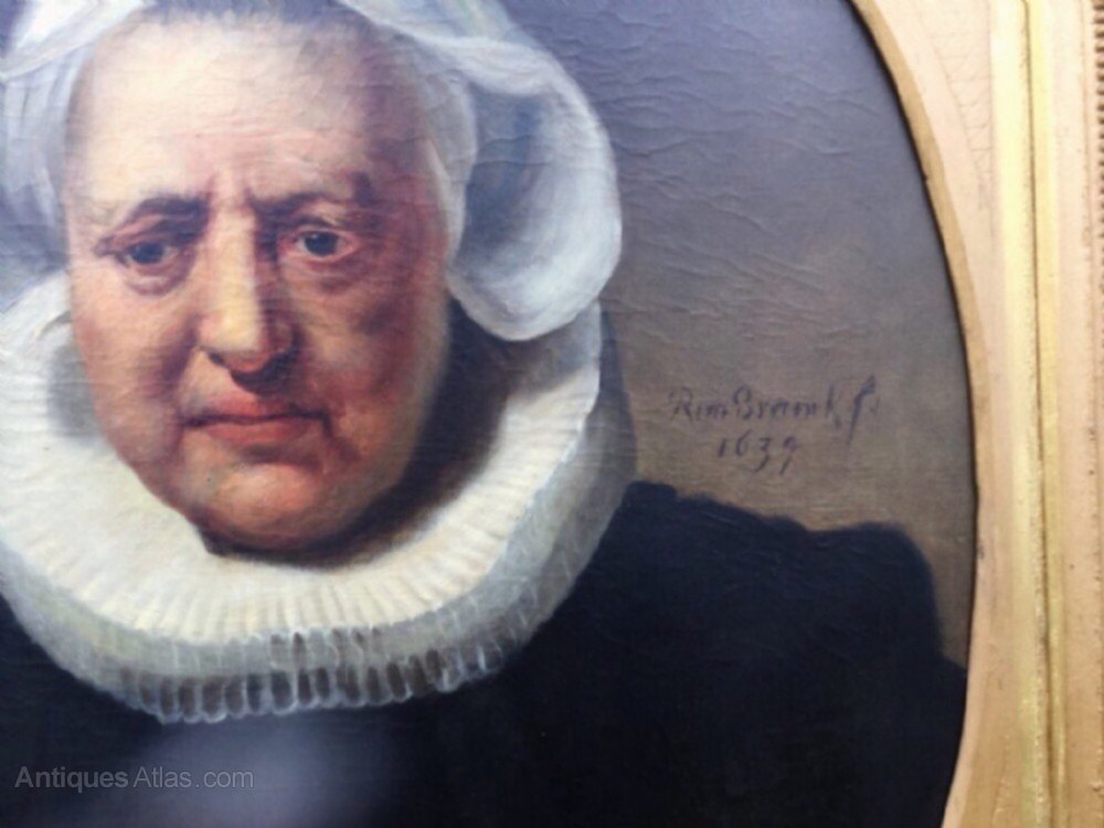 Antiques Atlas - 17th Oil Portrait Lady Ruff Collar After Rembrandt