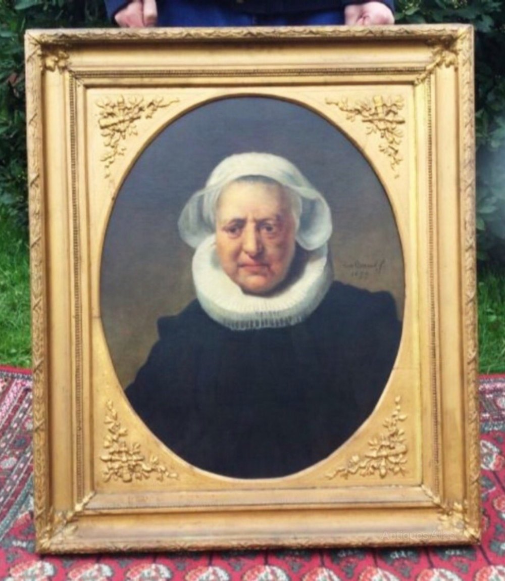 Antiques Atlas - 17th Oil Portrait Lady Ruff Collar After Rembrandt