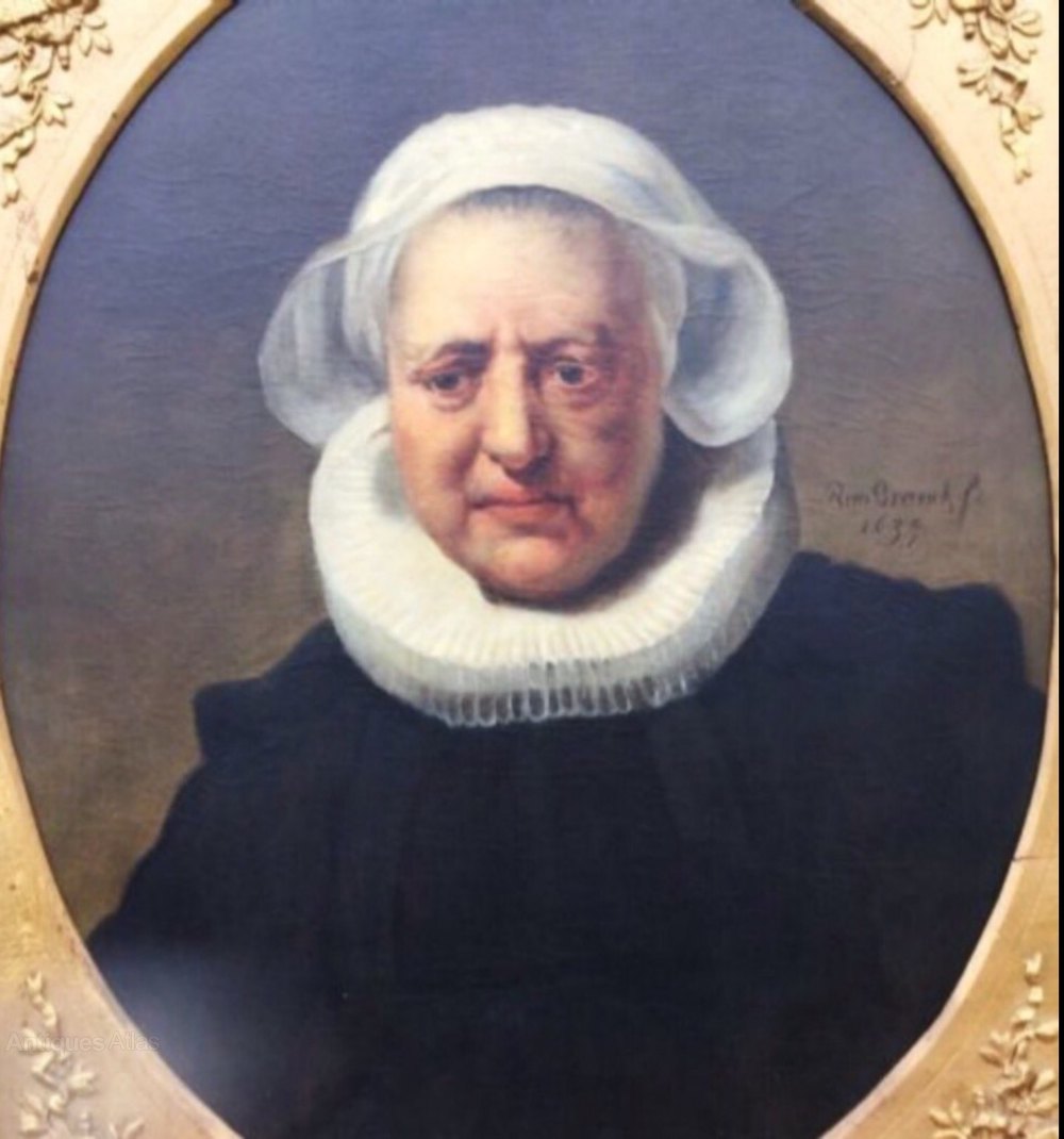 Antiques Atlas - 17th Oil Portrait Lady Ruff Collar After Rembrandt