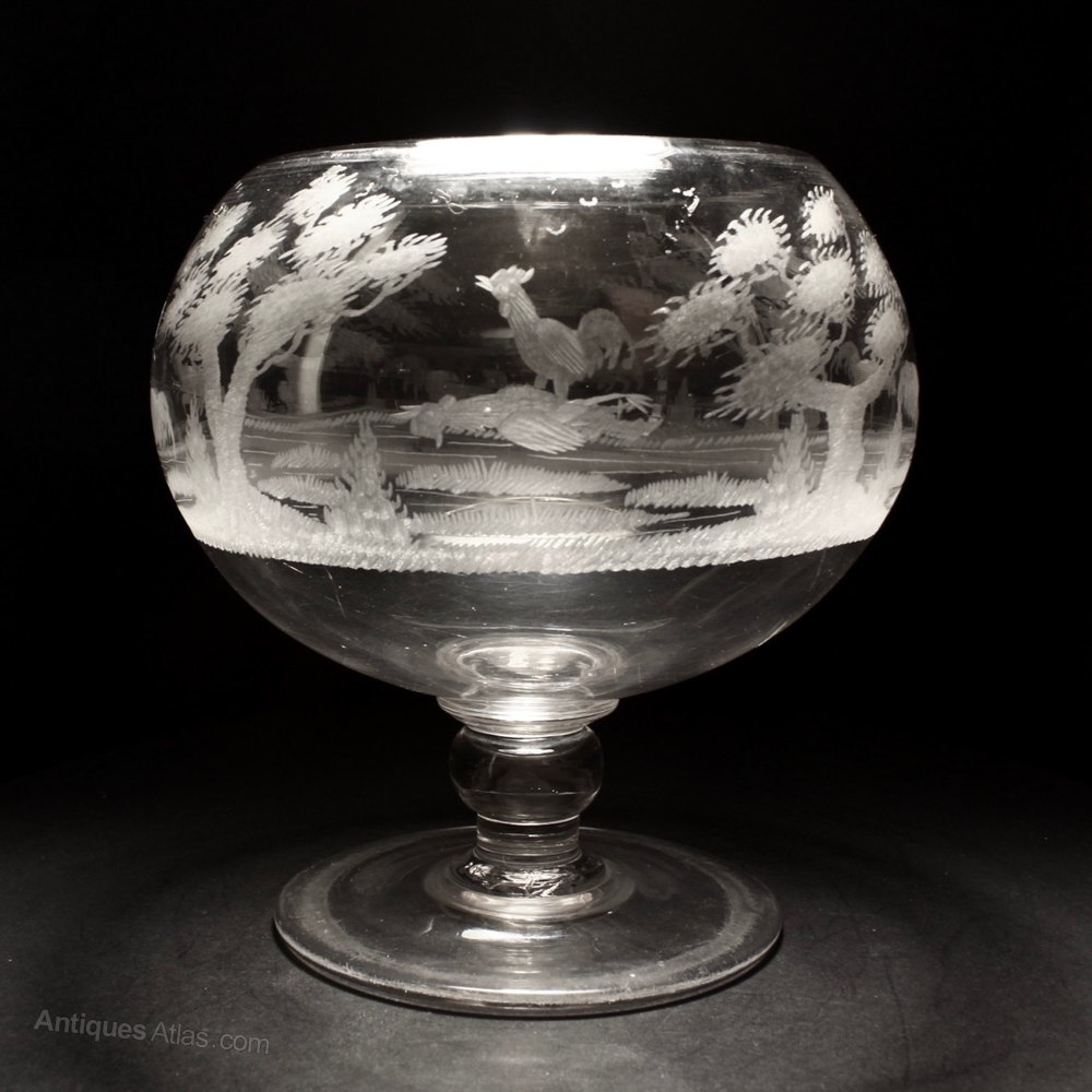 Antiques Atlas - 19th C Cock Fighting Glass Trophy Bowl C1820