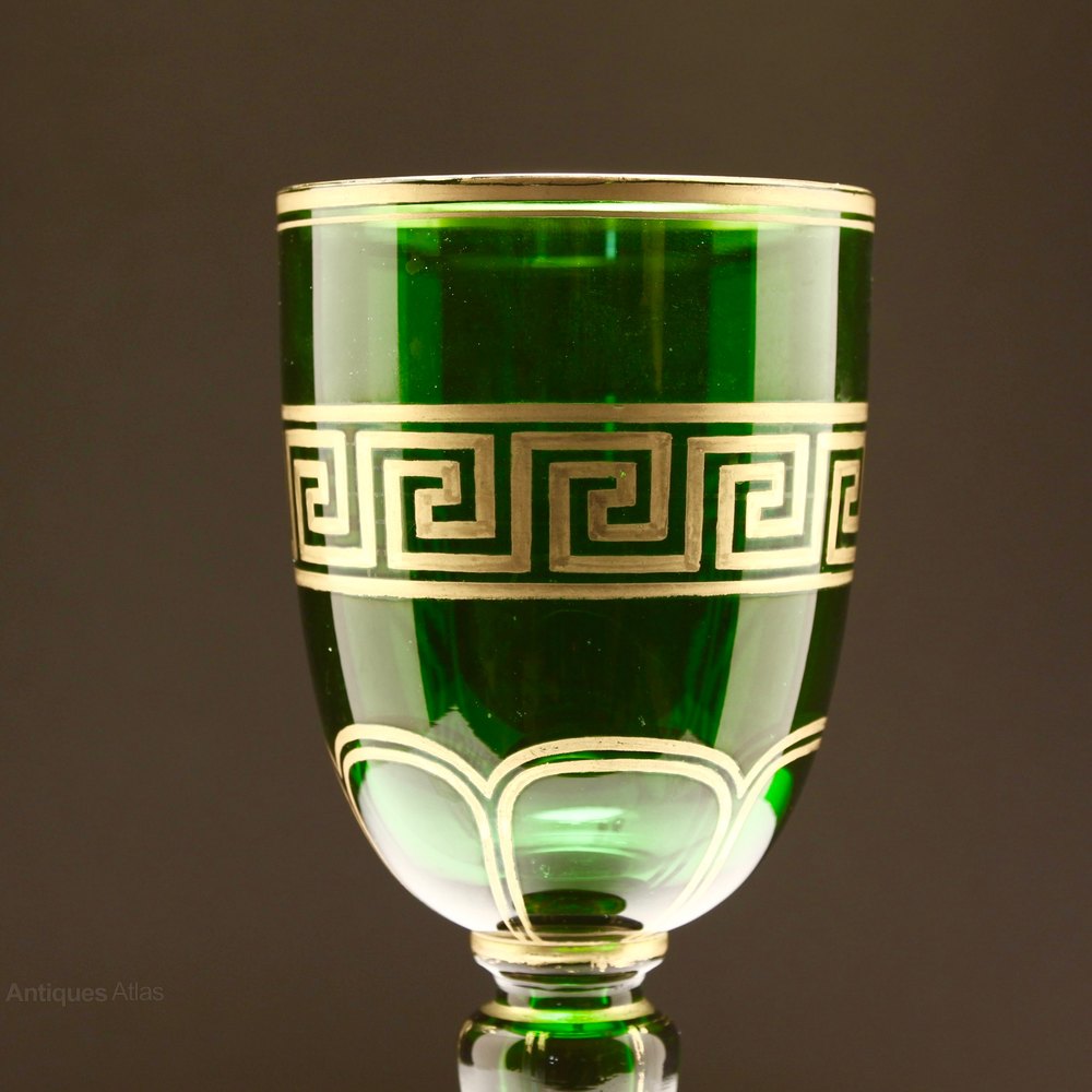 Antiques Atlas - 19th C Large Greek Key Green Wine Glass C1880