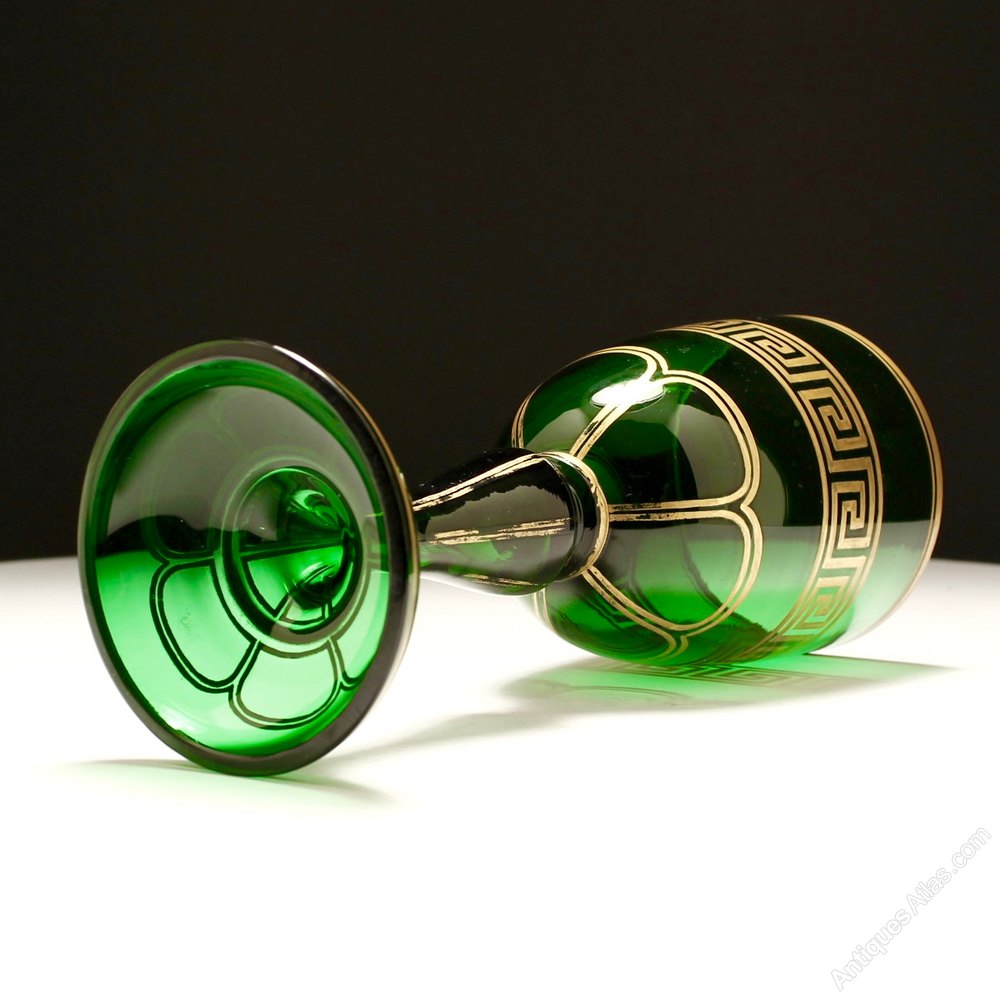 Antiques Atlas - 19th C Large Greek Key Green Wine Glass C1880