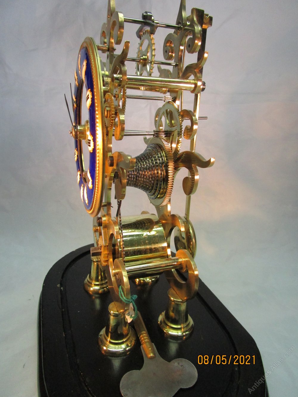 Antiques Atlas - 8 Day Fusee Skeleton Clock Under Victorian Glass D