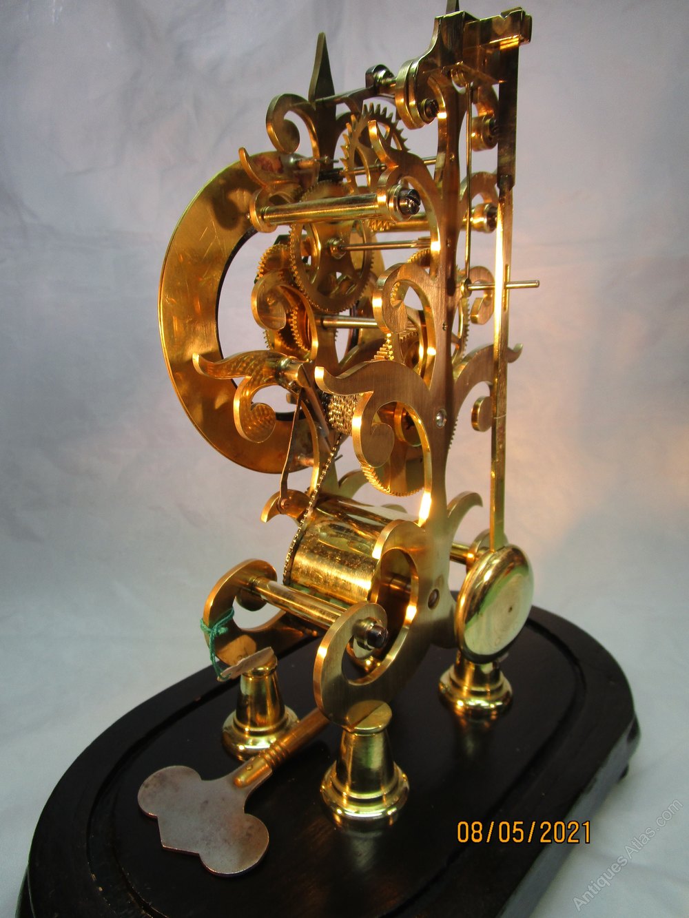 Antiques Atlas - 8 Day Fusee Skeleton Clock Under Victorian Glass D