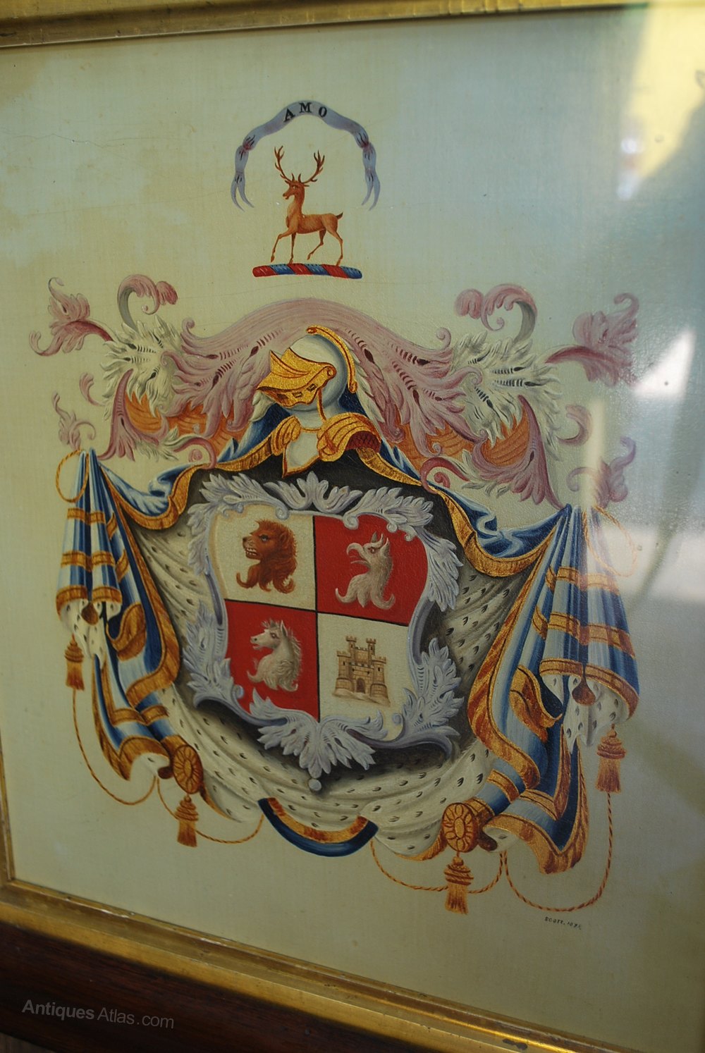 Antiques Atlas - Armorial Crest On Canvas In A Rosewood Frame