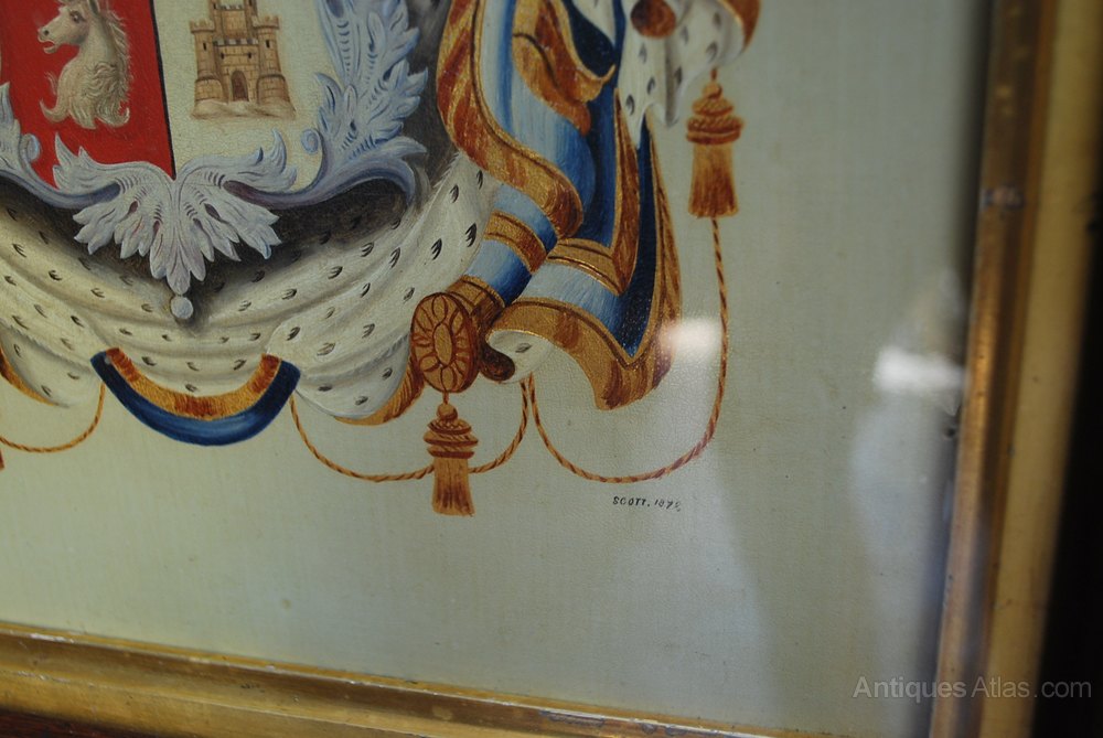 Antiques Atlas - Armorial Crest On Canvas In A Rosewood Frame