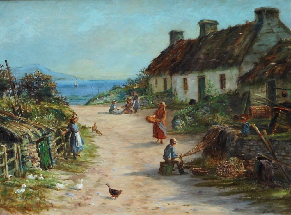 Antiques Atlas - Busy Cottage Scene By John Joseph Hughes