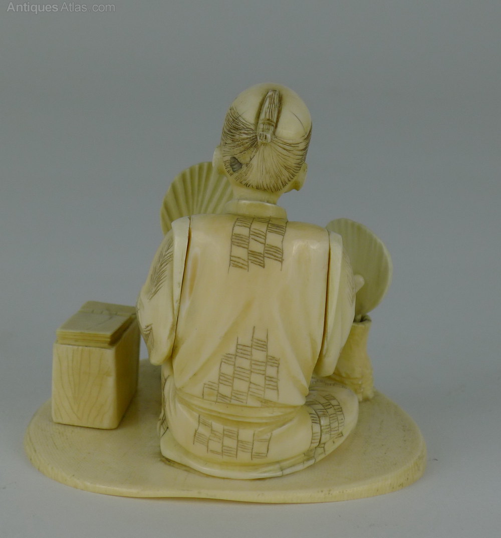 Antiques Atlas - Signed 19th C Japanese Ivory Fan Painter