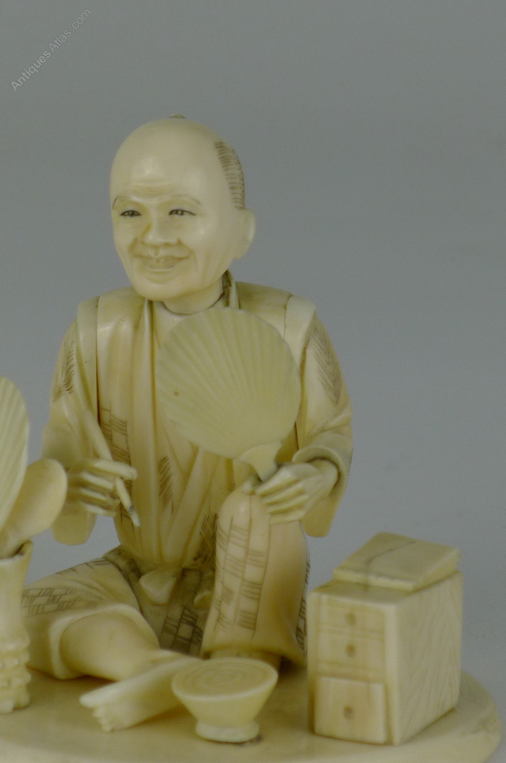 Antiques Atlas - Signed 19th C Japanese Ivory Fan Painter