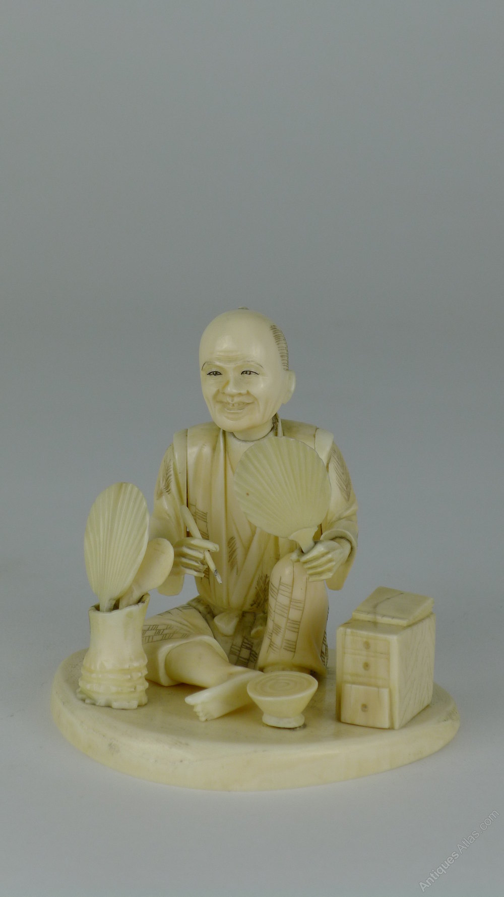 Antiques Atlas - Signed 19th C Japanese Ivory Fan Painter