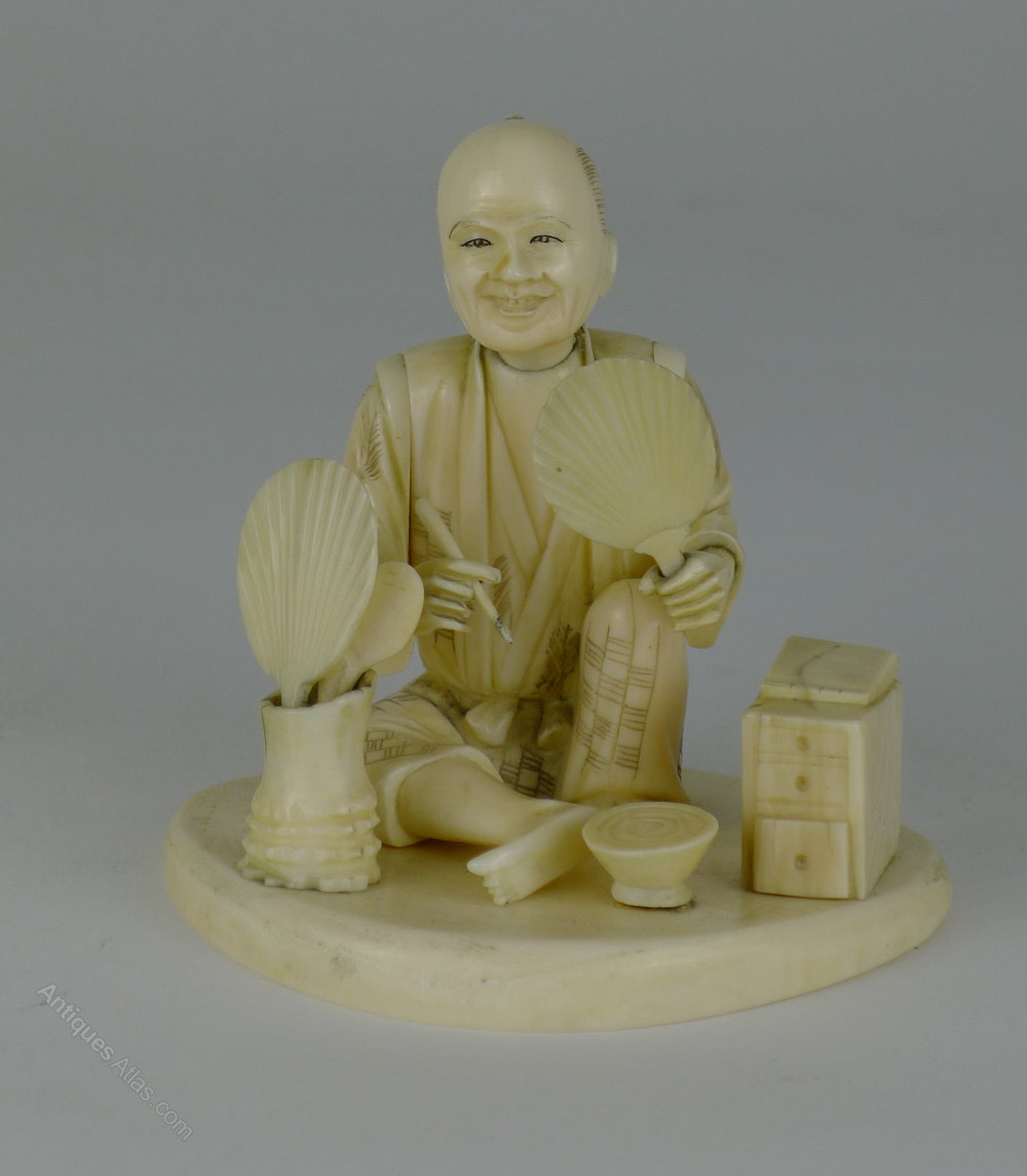 Antiques Atlas - Signed 19th C Japanese Ivory Fan Painter