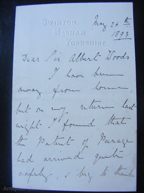 Antiques Atlas - Samuel Cunliffe Lister Lord Masham Letter 1893