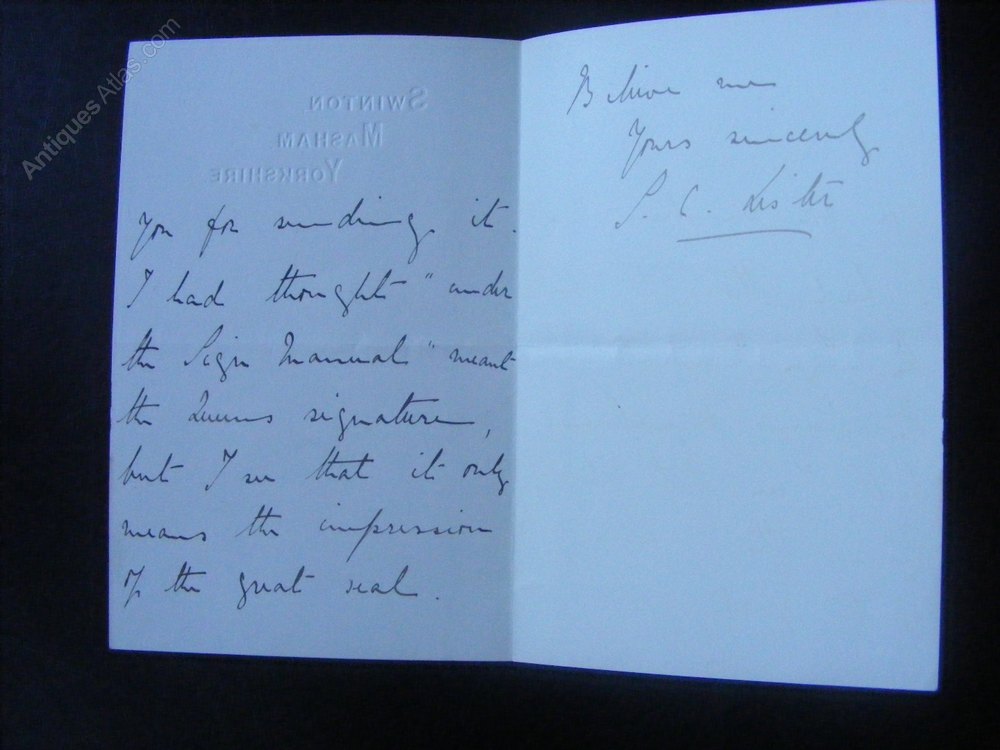 Antiques Atlas - Samuel Cunliffe Lister Lord Masham Letter 1893