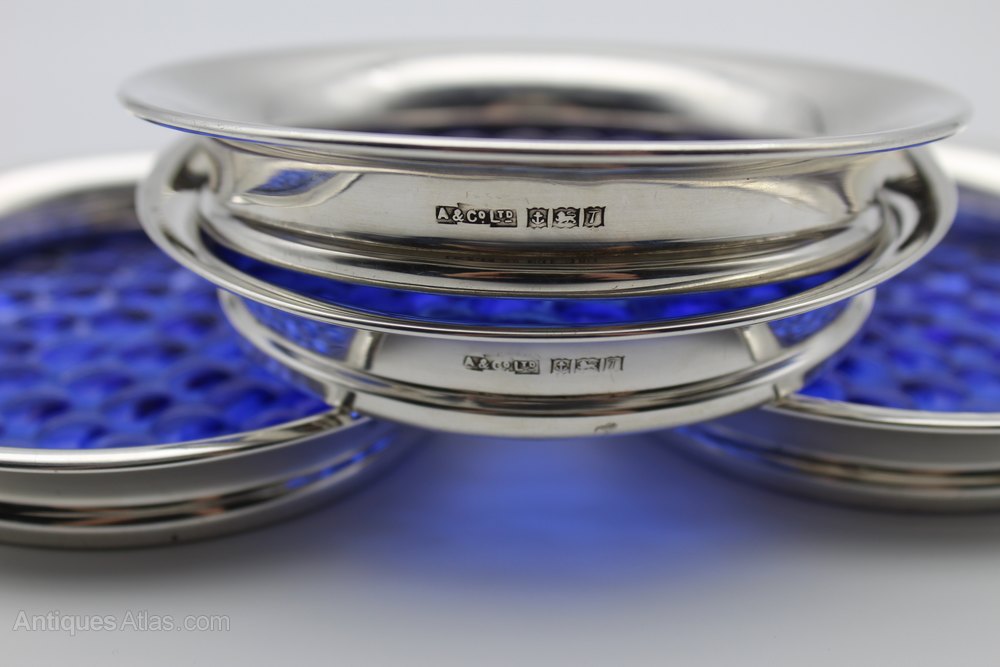 Antiques Atlas - Asprey, Silver And Glass Drinks Coasters, 1960s