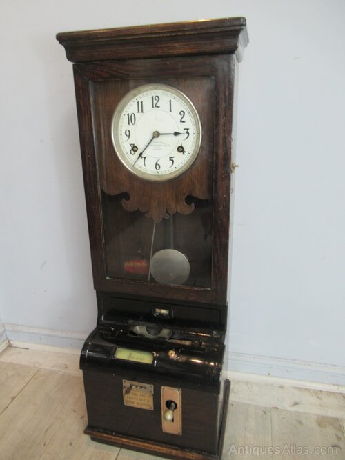 Antiques Atlas - Oak Cased Time Recorder (clocking In Works Clock ...