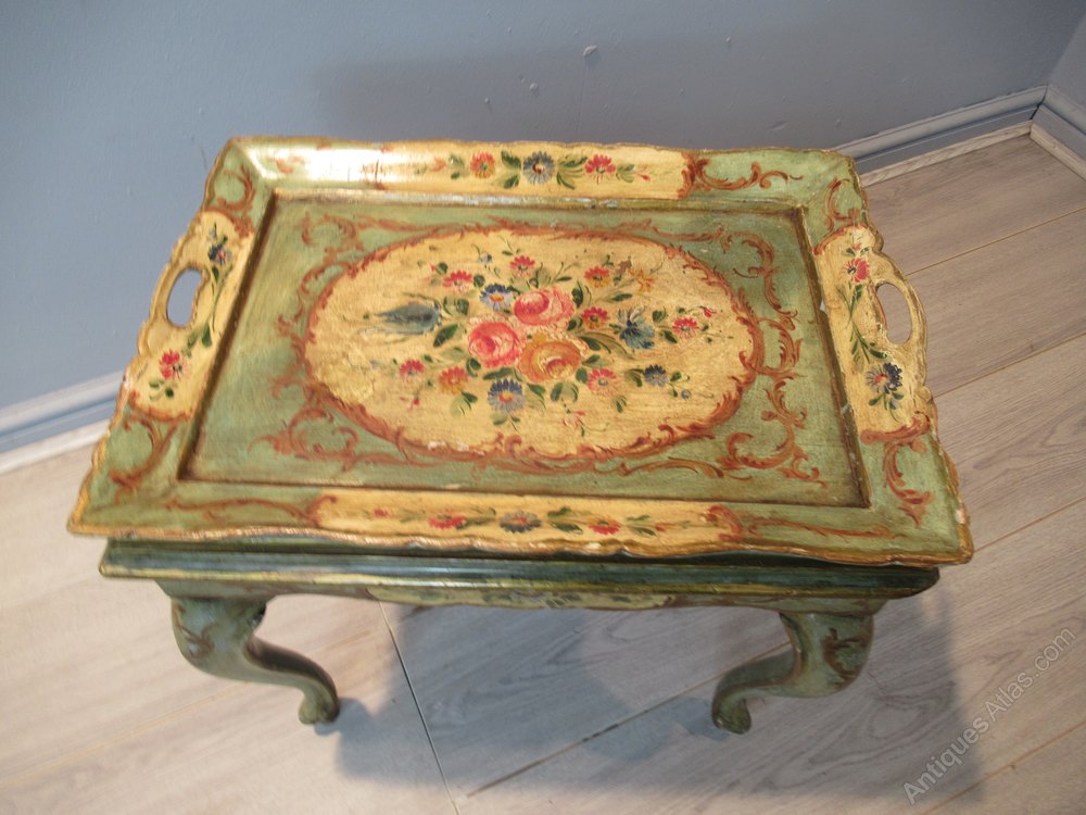 Small Painted Tray Top Occasional Table - Antiques Atlas