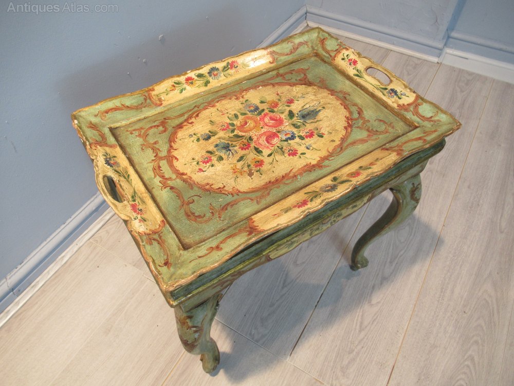 Small Painted Tray Top Occasional Table - Antiques Atlas