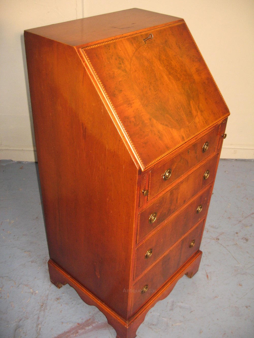 Antiques Atlas - Small Slim Burr Yew Wood Writing Bureau