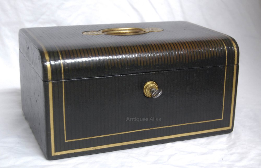 Antiques Atlas - Leather & Brass Jewellery Box With Bramah Lock