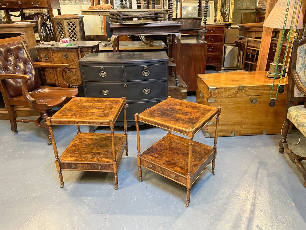 Pair Georgian Design Burr-yew Side Tables - Antiques Atlas