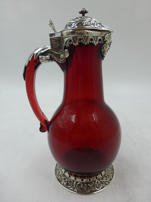 Antiques Atlas - Unusual Continental Silver Mounted Ruby Glass Jug,