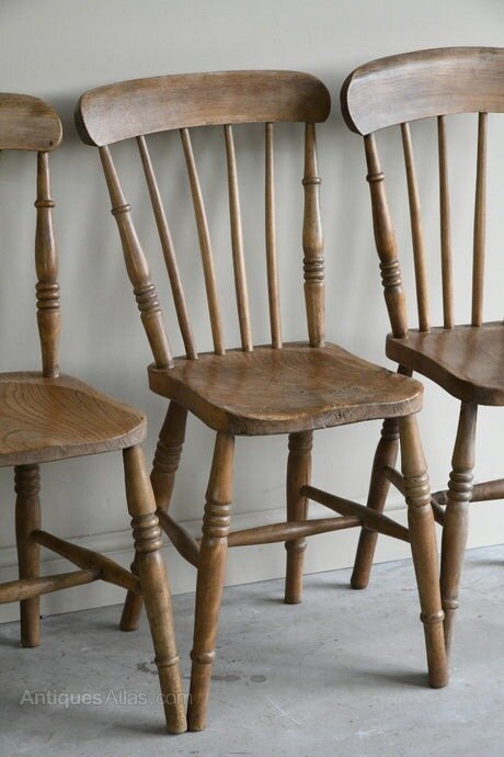 4 Rustic Elm Stick Back Kitchen Chairs - Antiques Atlas
