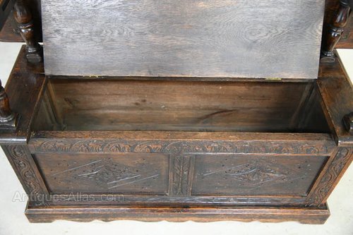 Antique Carved Oak Monks Bench - Antiques Atlas