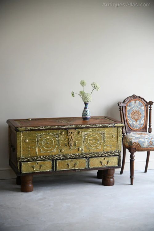 Antique Teak & Brass Bound Arab Chest - Antiques Atlas