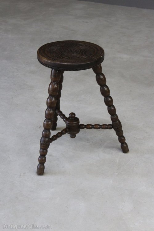 Antique Carved Oak Bobbin Turned Stool - Antiques Atlas