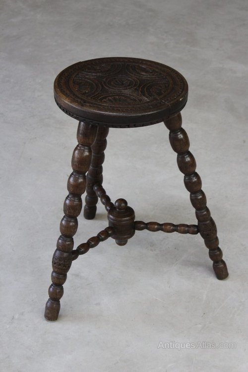 Antique Carved Oak Bobbin Turned Stool - Antiques Atlas