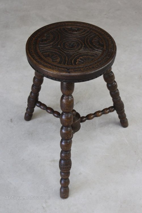 Antique Carved Oak Bobbin Turned Stool - Antiques Atlas
