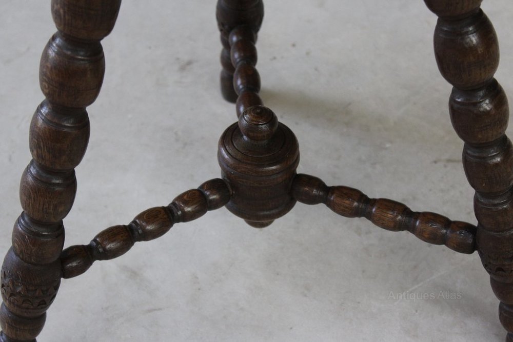Antique Carved Oak Bobbin Turned Stool - Antiques Atlas